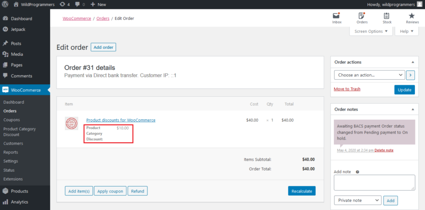 Admin – Order page | WildProgrammers